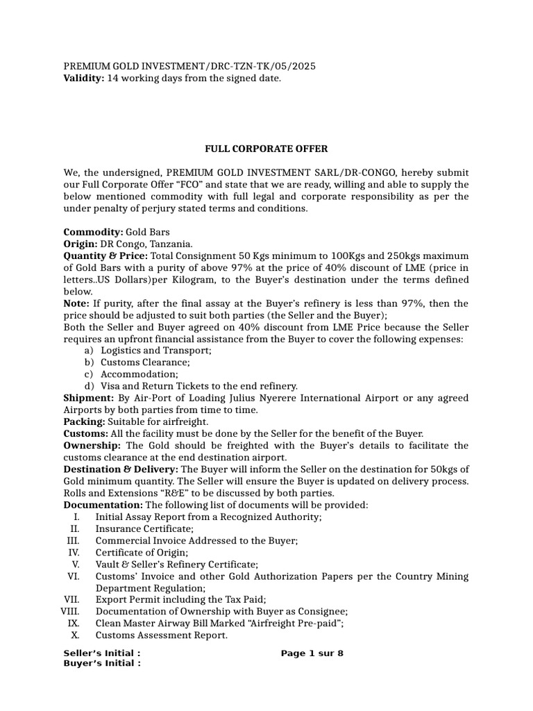 Gold Fco Spa Pgi 2025000001 2 | PDF | Invoice | United States Dollar