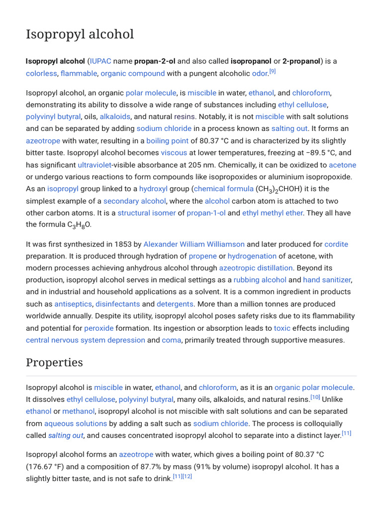 Isopropyl Alcohol - Wikipedia | PDF | Chemical Substances | Chemical ...
