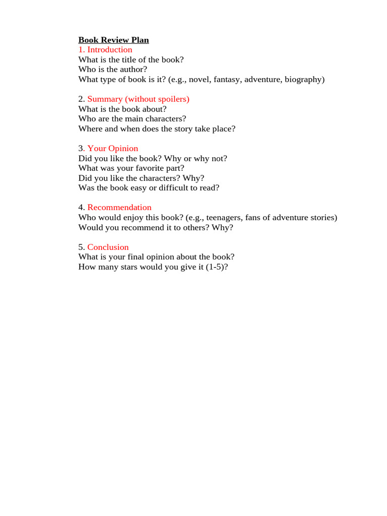 Book Review Plan | PDF