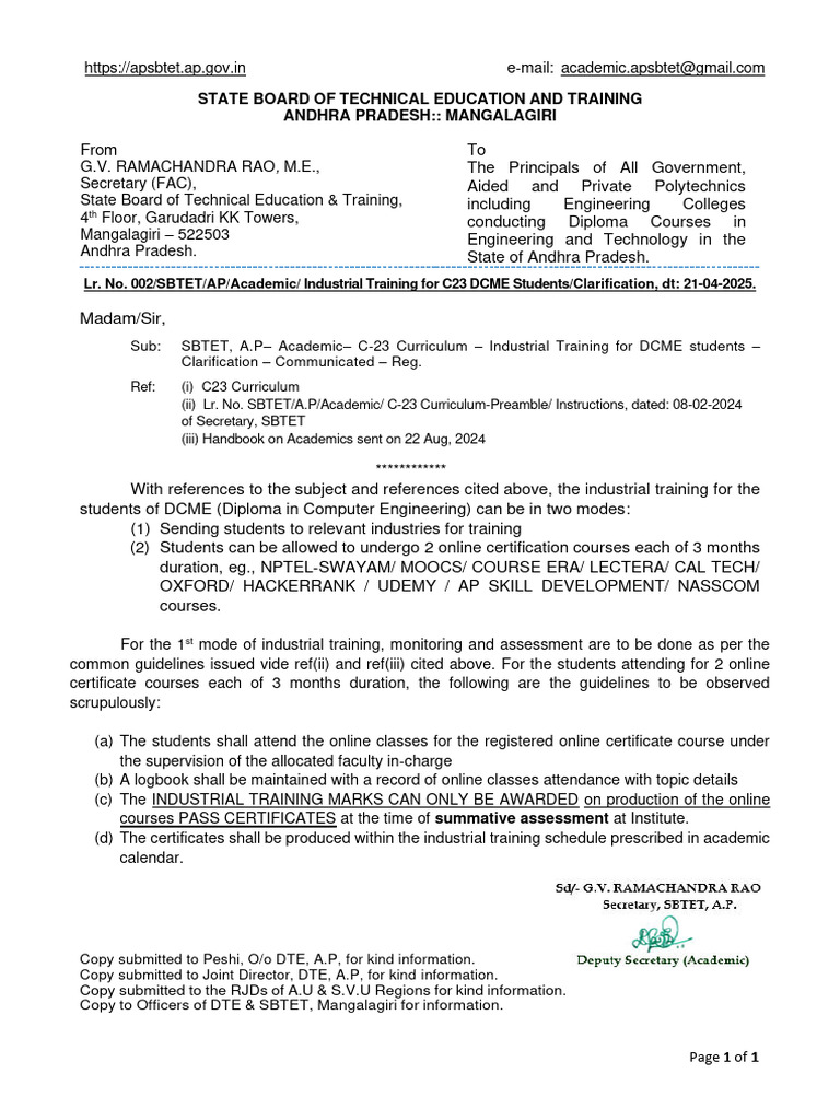 Industrial Training - DCME Students | PDF | Educational Stages