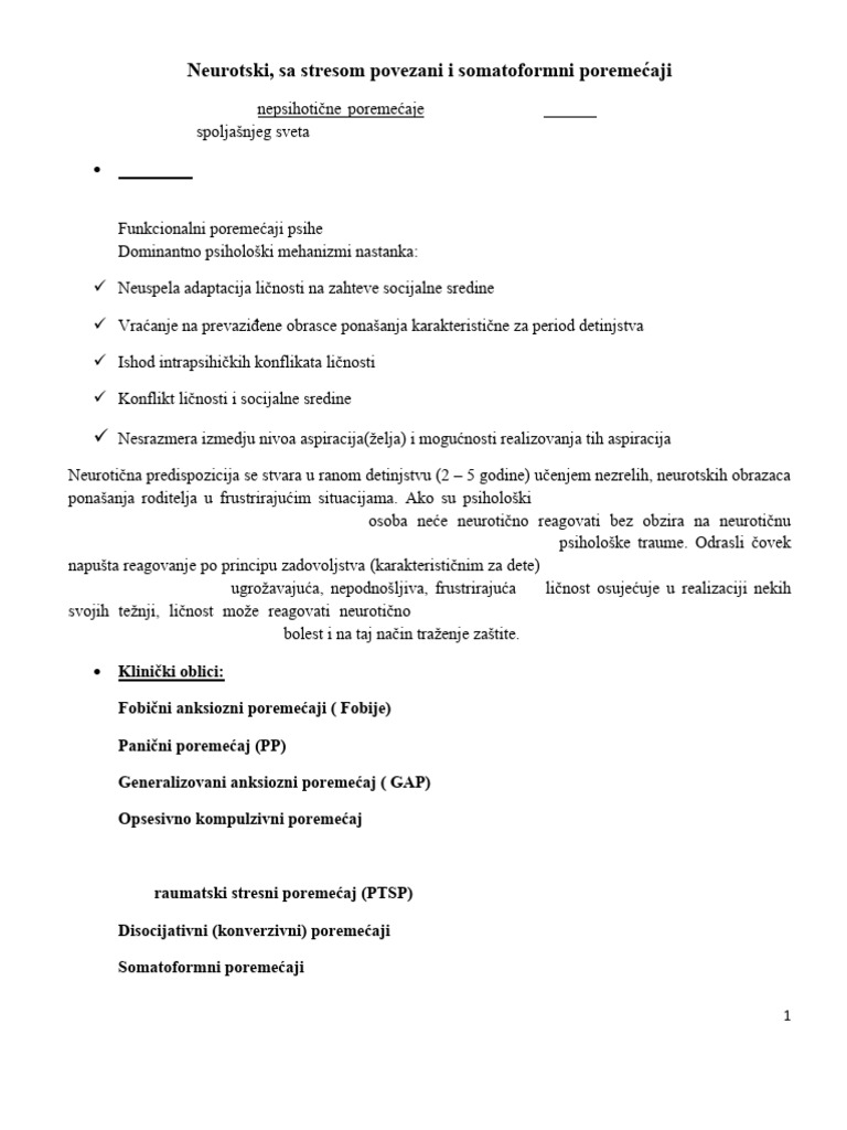 Neurotski, Sa Stresom Povezani I Somatoformni Poremećaji | PDF