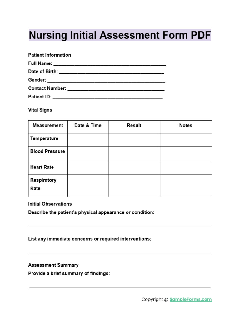 Nursing Initial Assessment Form PDF | PDF