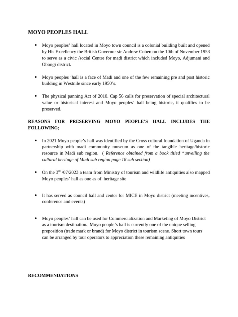 Report On Moyo Peoples Hall | PDF | Tourism