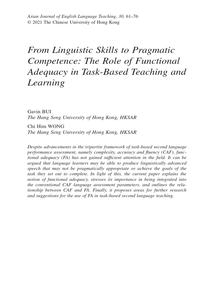 From Linguistic Skills To Pragmatic Competence - The Role of Functional ...