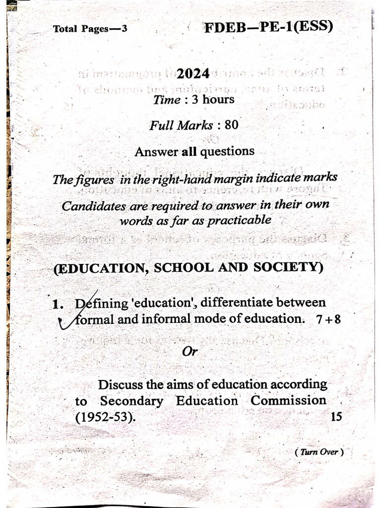 B.Ed PYQ 2024 | PDF