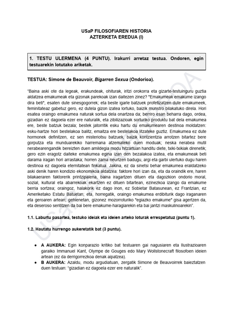 AZTERKETA EREDUA 2026 USaP FILOSOFIAREN HISTORIA | PDF