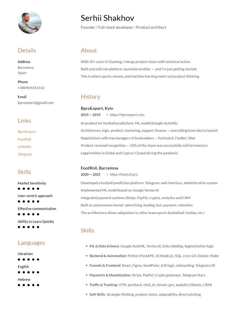 Serhii Shakhov Founder Full Stack Developer Product Architect | PDF | Artificial Intelligence ...
