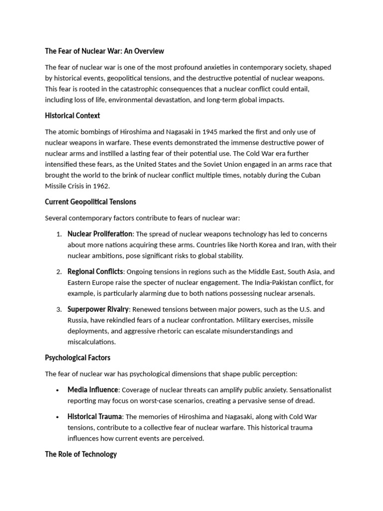 The Fear of Nuclear War | PDF | Nuclear Warfare | Nuclear Weapons