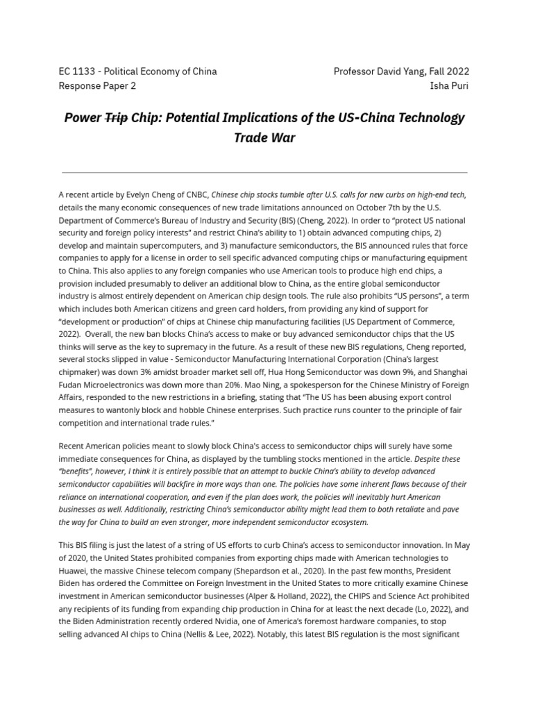 EC 1133 - Power Chip - The US-China Technology Trade War | PDF | China ...