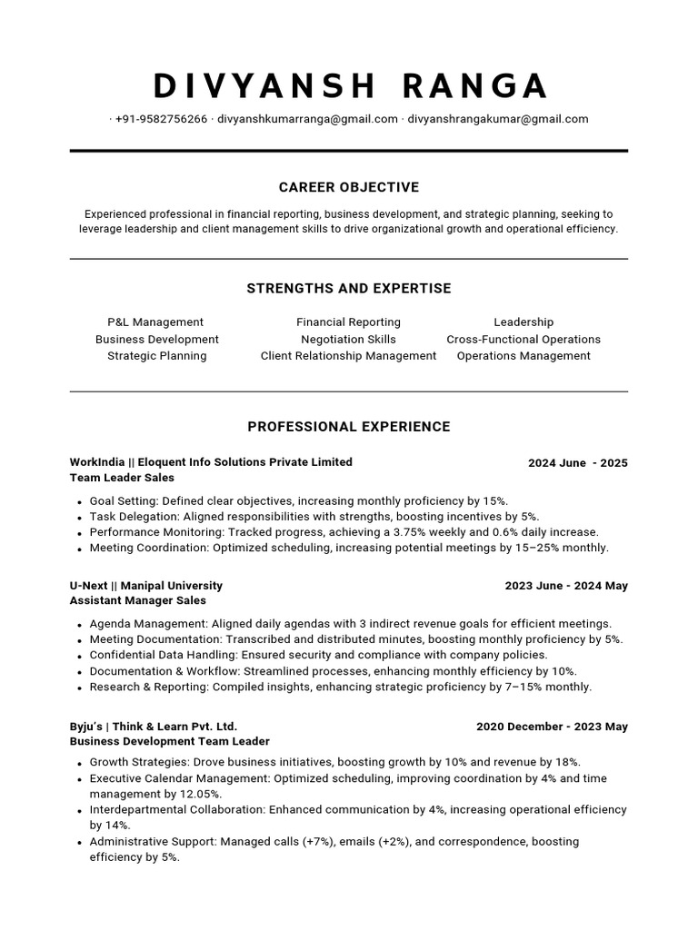 Divyansh Ranga - Curriculum Vitae | PDF | Strategic Planning | Marketing