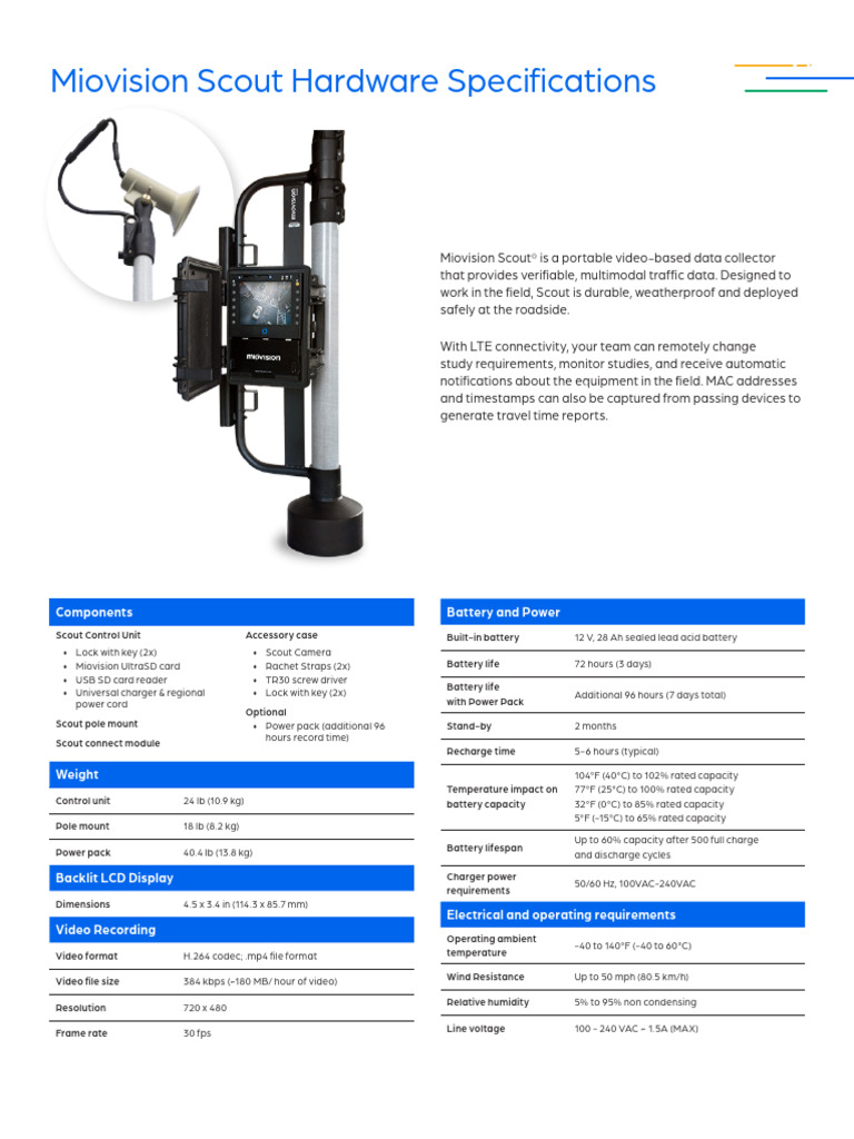 Miovision Scout Hardware Overview | PDF | Battery Charger | Video