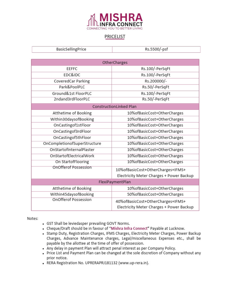 NDL Capital Tower Price List | PDF | Payments