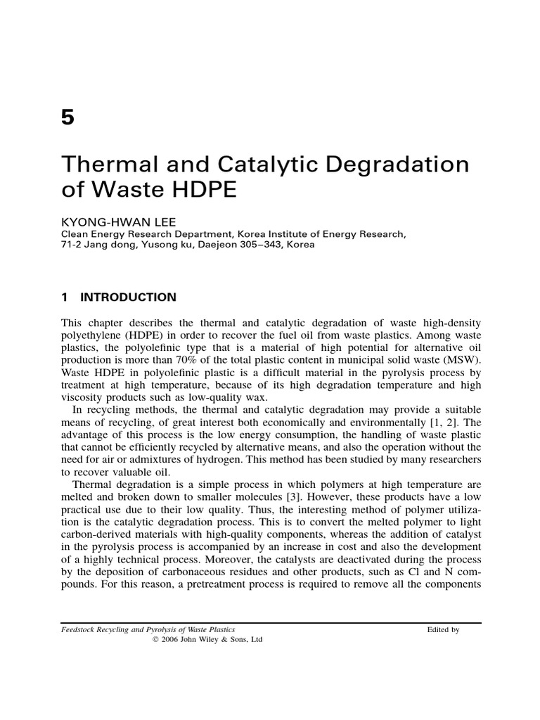 Thermal and Catalytic Degradation of Waste HDPE | PDF | Polymers ...