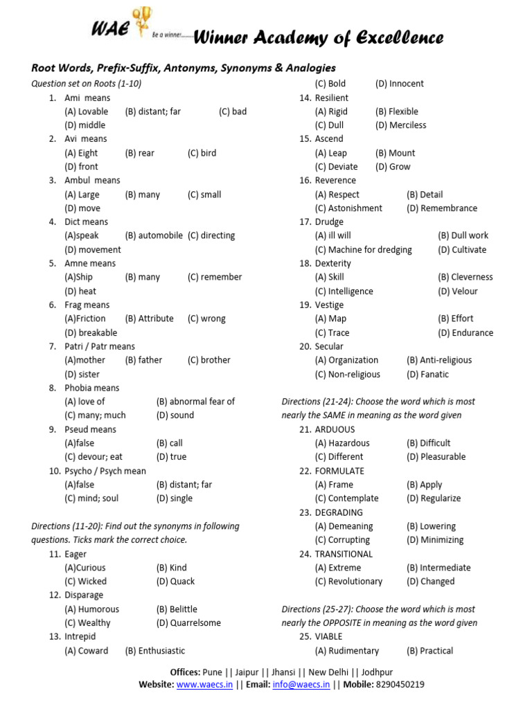 Root Words and Synonyms Quiz | PDF