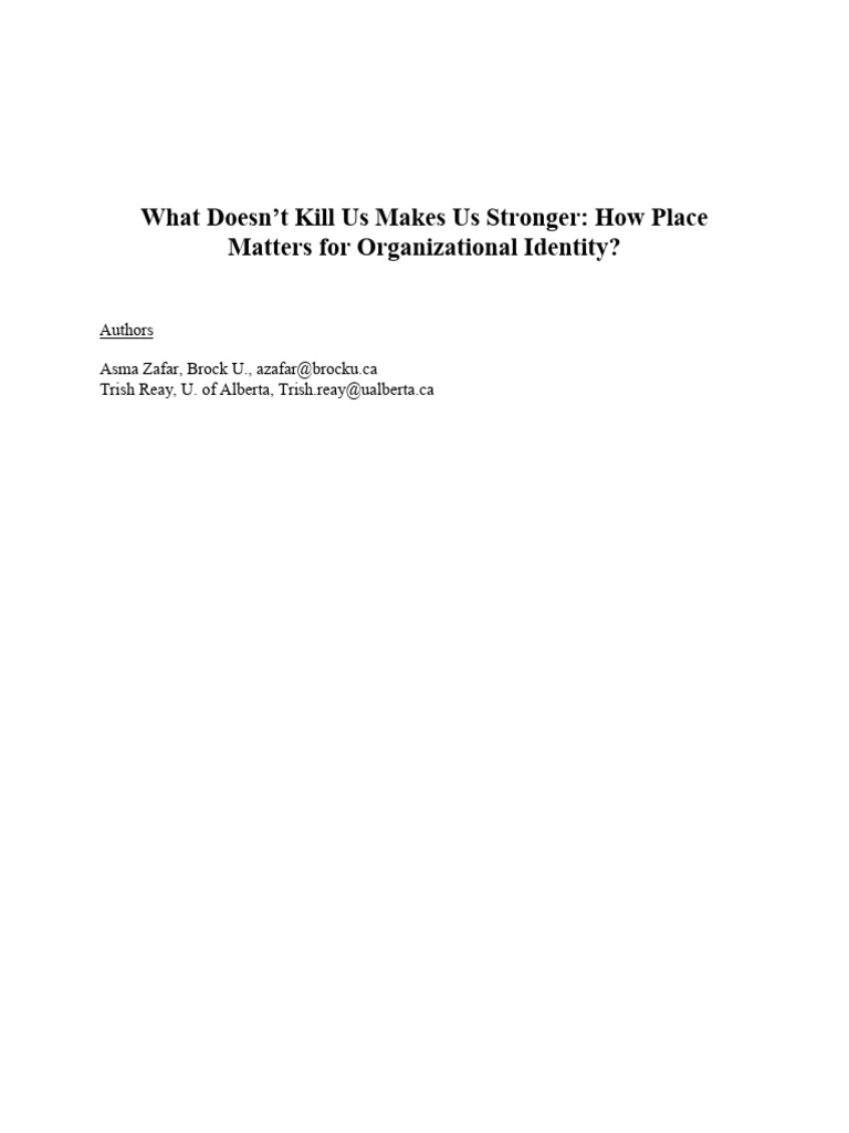 What Doesn't Kill Us Makes Us Stronger How Place Matters For ...