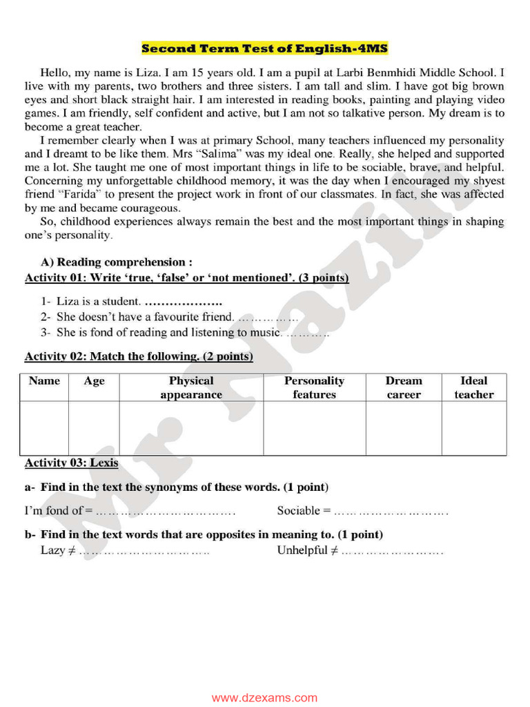 Anglais 4AM: Sujet et Correction | PDF