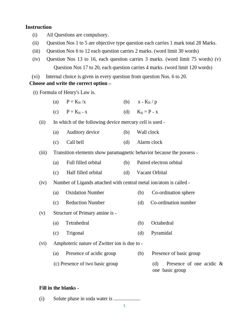 12th CHEMISTRY MP Board | PDF | Amine | Transition Metals
