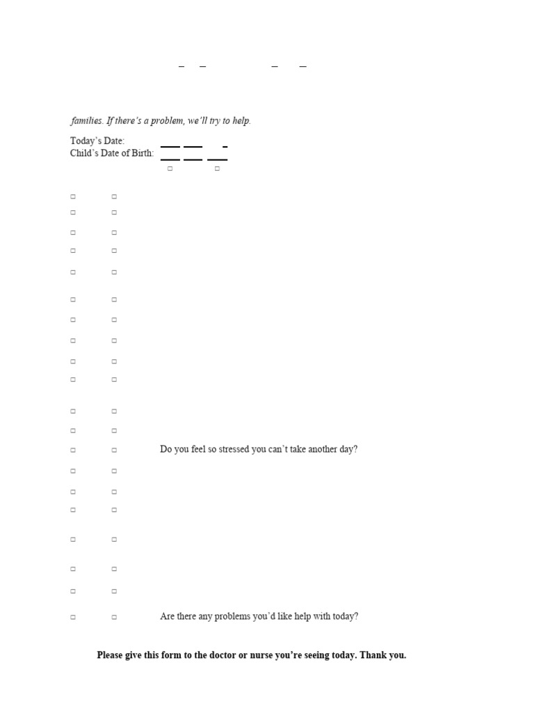 Parent Screening Questionnaire (SEEK) | PDF | Child Abuse | Family