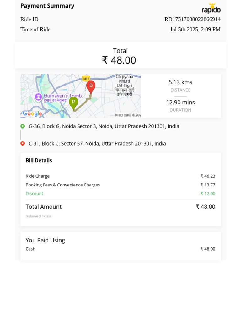 Noida Ride Invoice Summary | PDF | Invoice | Trade