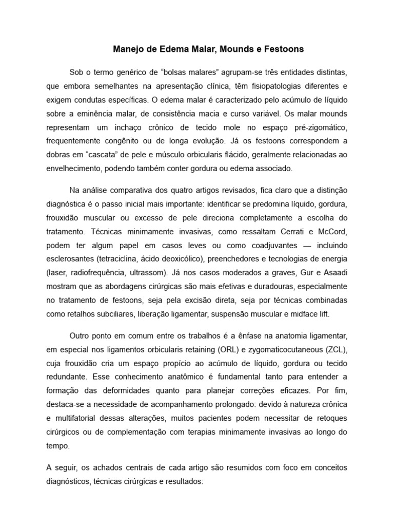 Manejo de Edema Malar e Festoons | PDF | Anatomia | Músculo