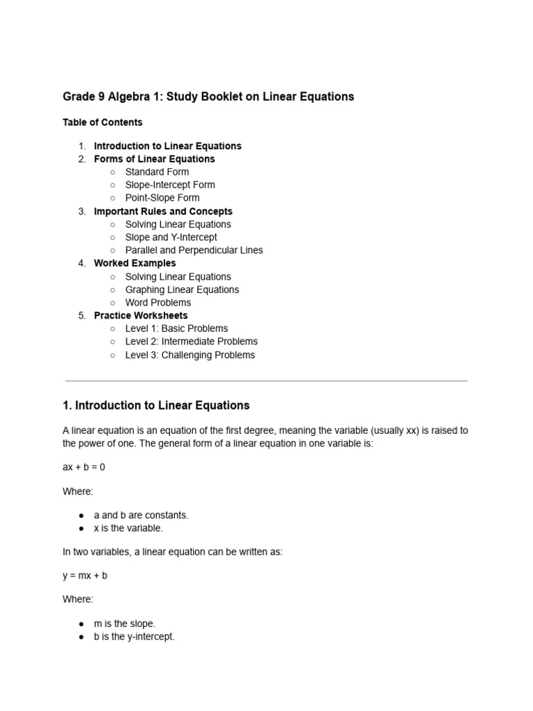 Revision Booklet Term2 Algebra 1-1 | PDF | Line (Geometry) | Mathematics