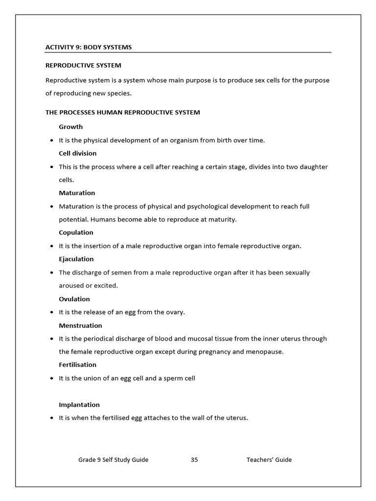 Grade 9 Reproductive System Overview | PDF | Human Reproduction ...
