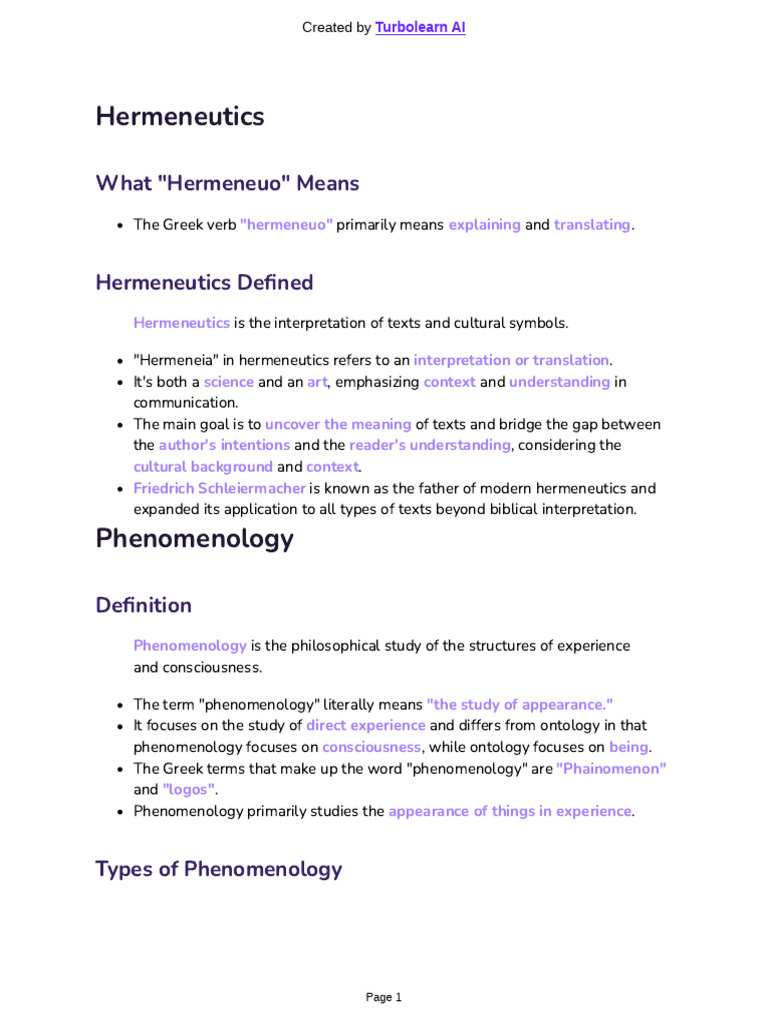 Hermeneutics: What "Hermeneuo" Means | PDF | Phenomenology (Philosophy ...