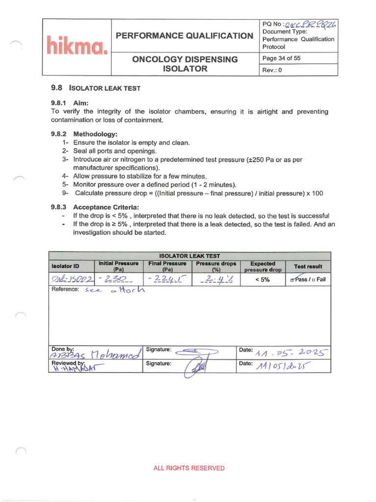 Isolator Leak Test | PDF