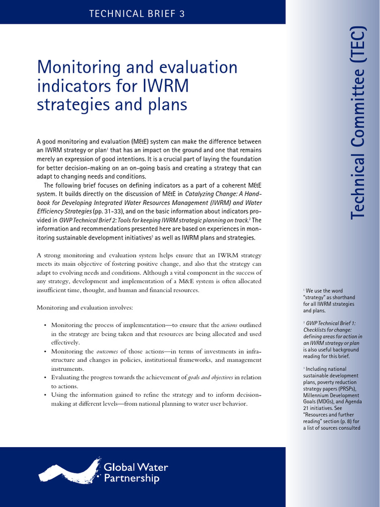 Monitoring and Evaluation Indicators For Iwrm Strategies and Plans GWP ...