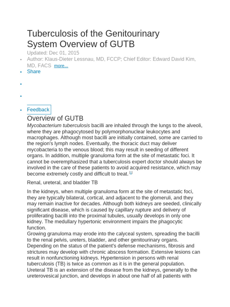 Overview of Genitourinary Tuberculosis | PDF | Tuberculosis | Clinical ...