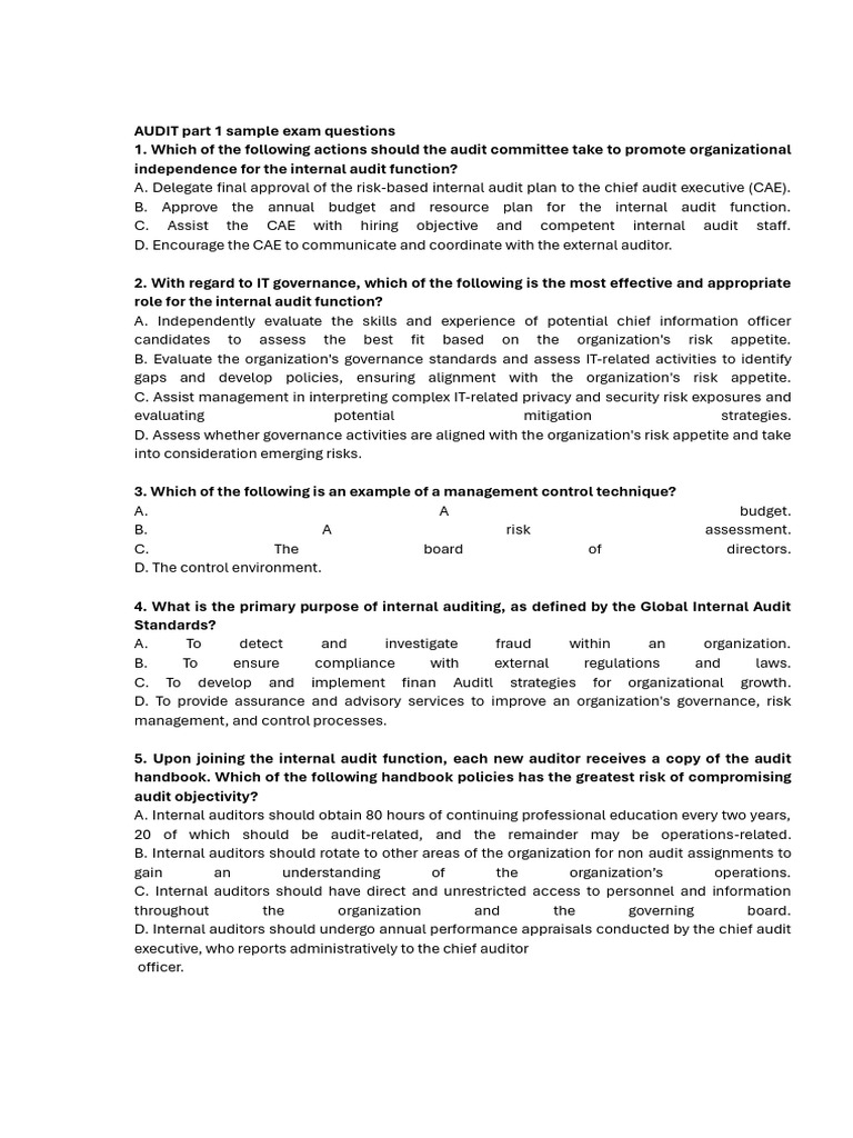 AUDIT Part 1 Sample Exam Questions | PDF | Internal Audit | Audit