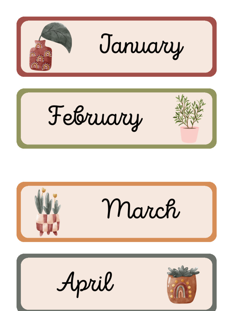 Boho Months of The Year Flashcards | PDF