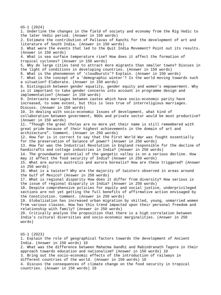 Upsc GS 1 Pyq (2015-2024) | PDF | Globalization | Poverty
