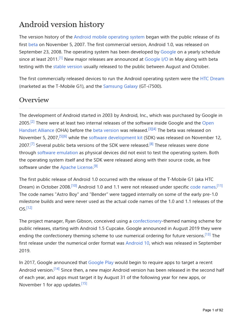 Android Version History Overview | PDF | Smart Devices | Consumer ...