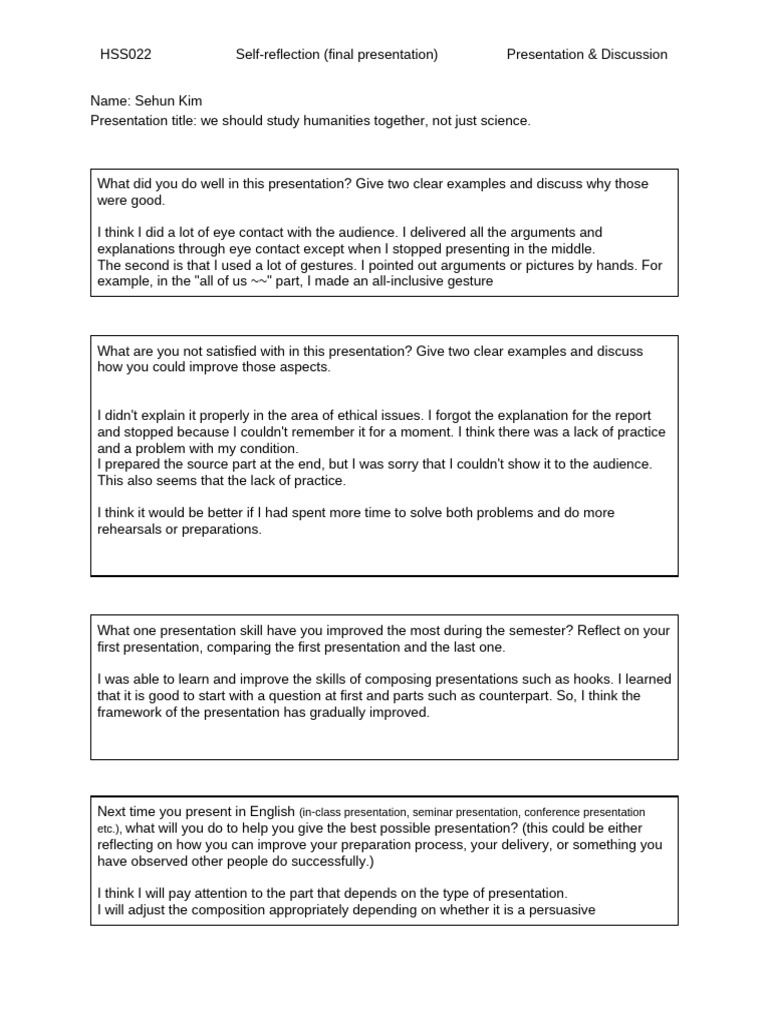 Final Presentation Reflection | PDF