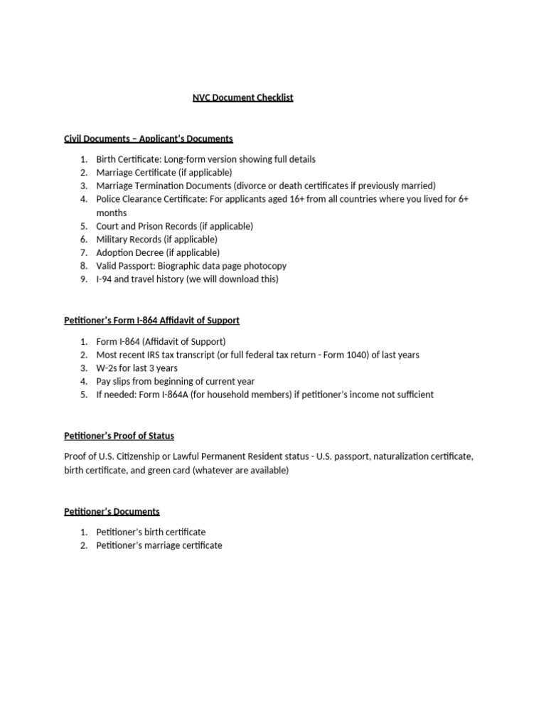 NVC Document Checklist | PDF