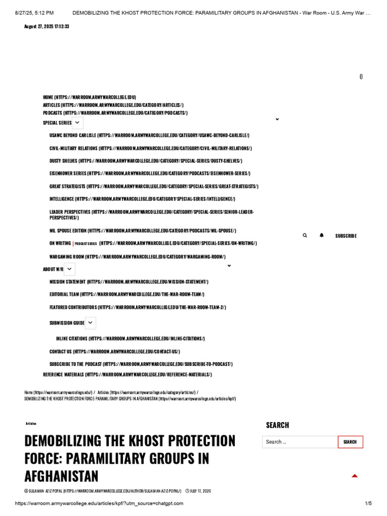 Demobilizing The Khost Protection Force - Paramilitary Groups in ...