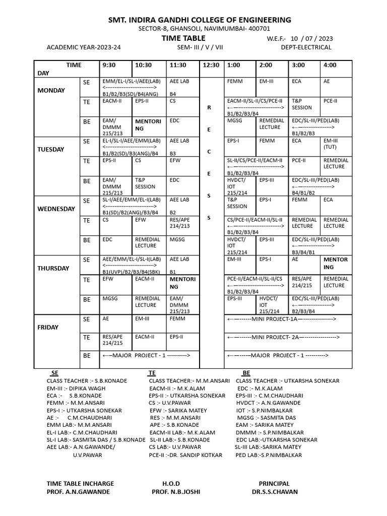 Corrected Copy of Time Table 2023-24 Iii - V - VII | PDF