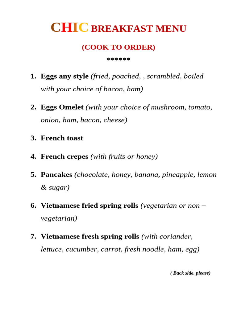 Cook To Orders Menu | PDF