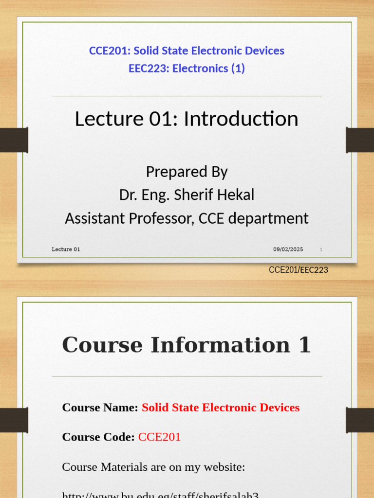 Lect 01 Introduction To Course Introduction To Course | PDF | P–N Junction | Semiconductors