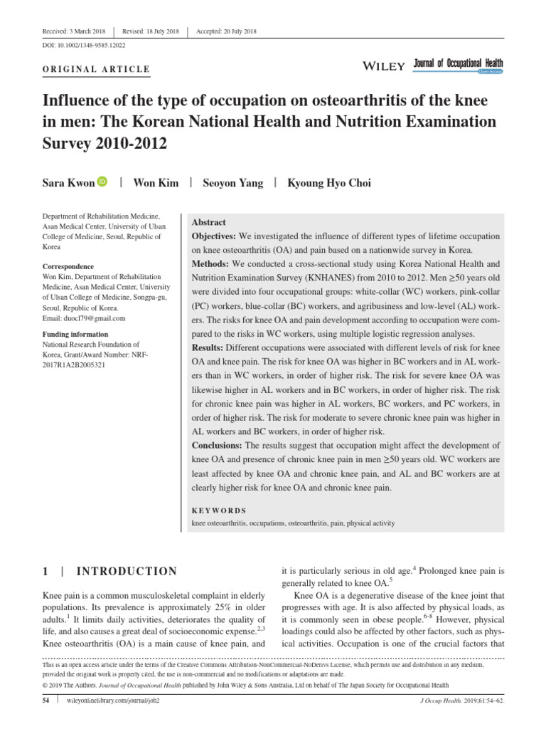 Influence of The Type of Occupation On Osteoarthritis of The Knee in ...