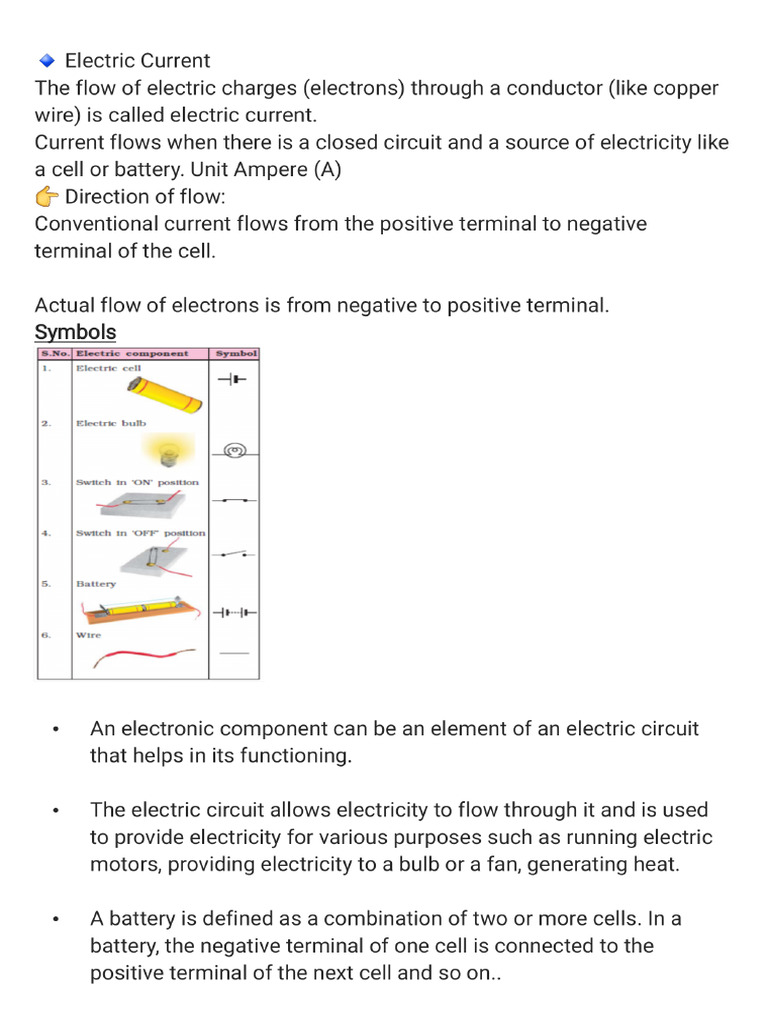 Class 7 Electric Current and Its Components Notes - 250902 - 001312 ...
