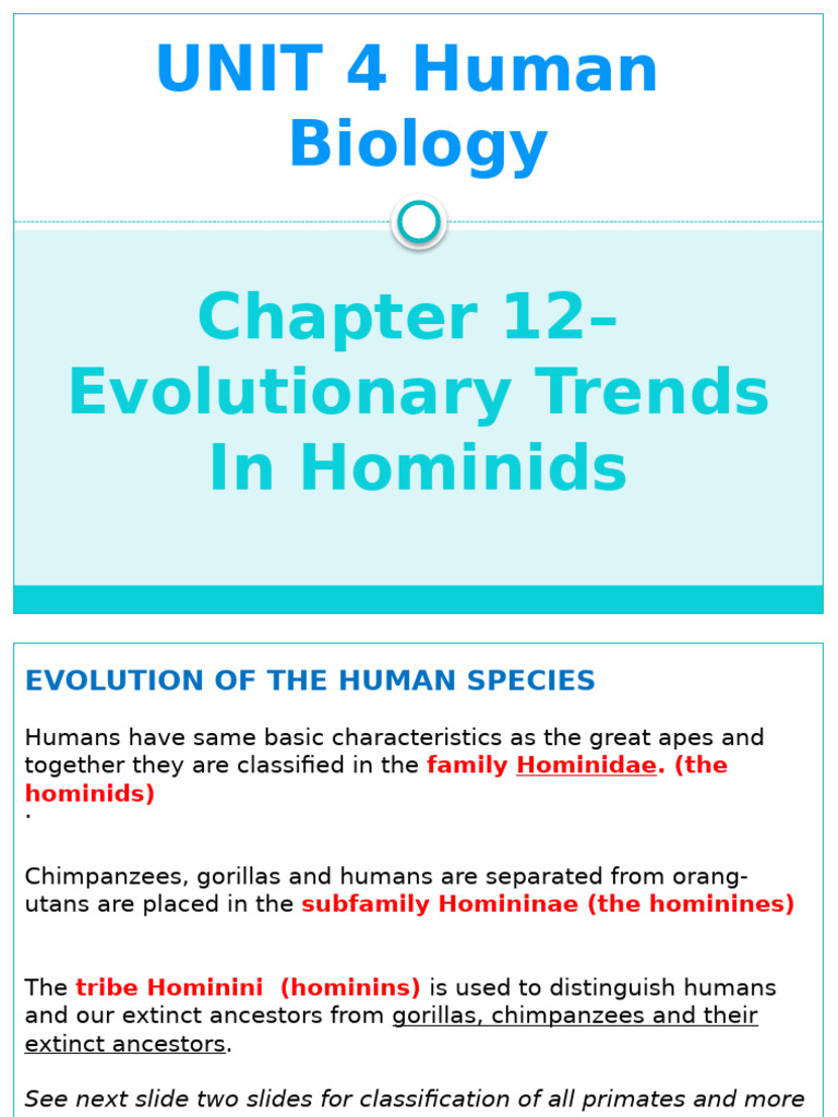 CHAP 12- EVOLUTIONARY TRENDS IN HOMINIDS | PDF | Hominidae | Homo