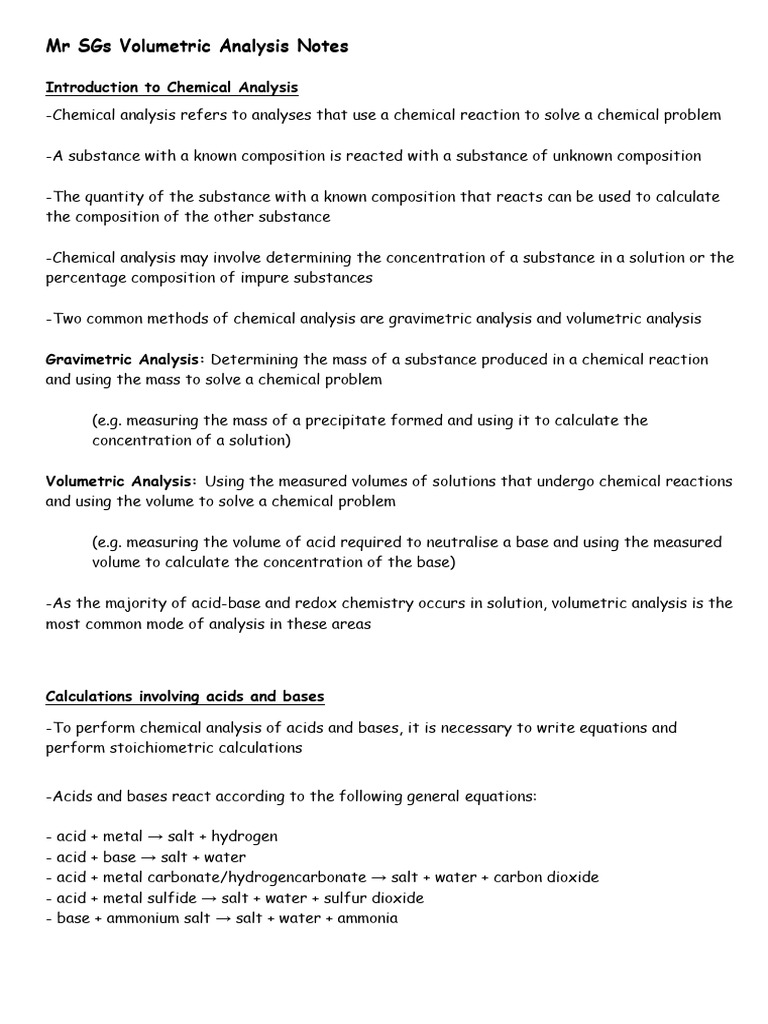 Volumetric Analysis and Titration Guide | PDF | Titration | Chemistry