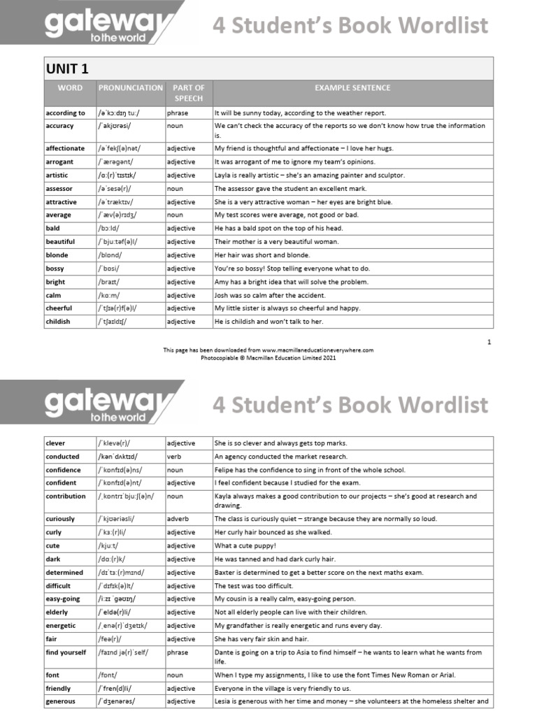 Student Book Vocabulary List | PDF | Adjective | Pancake