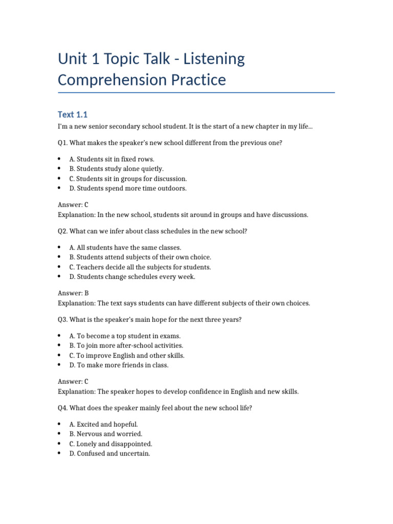 Unit1 TopicTalk Listening Practice | PDF