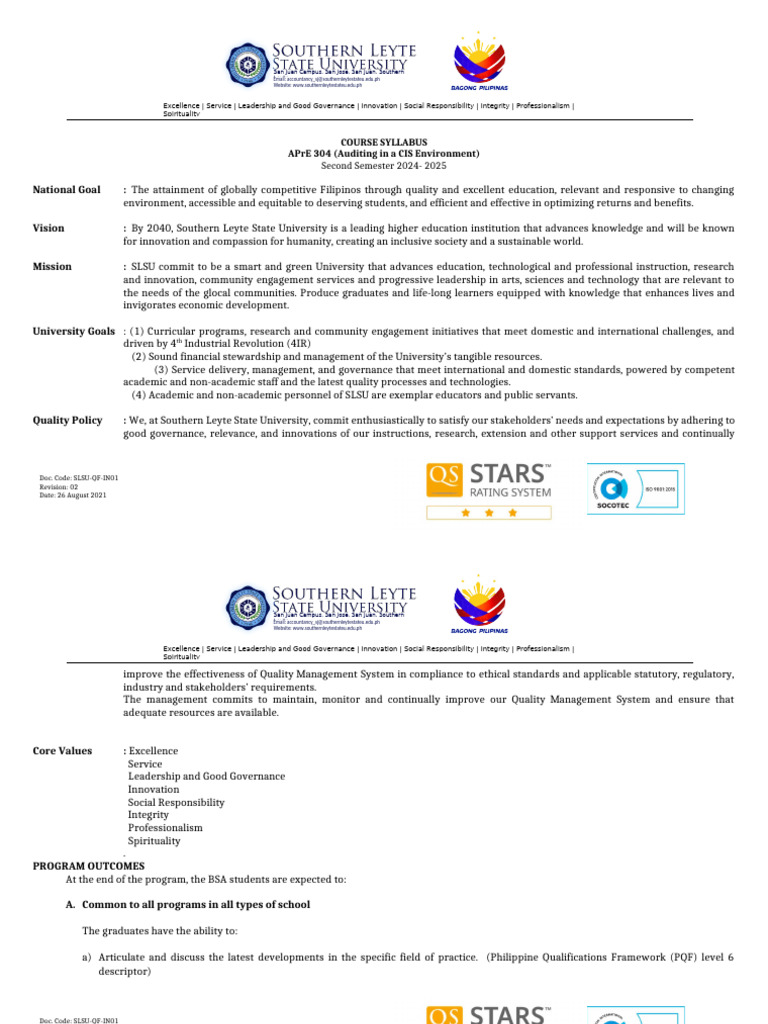 APrE 304 BSA Syllabus Latest Template | PDF | Corporate Social ...