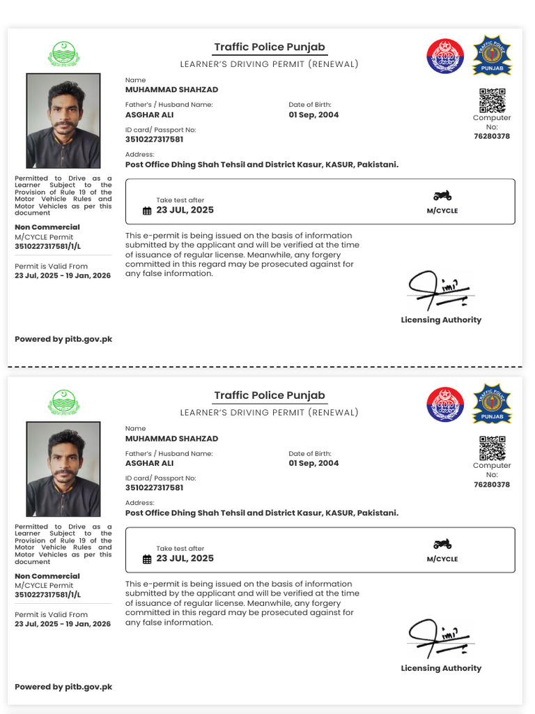 Shahzad Driving Licence | PDF | Driver's License | Identity Document