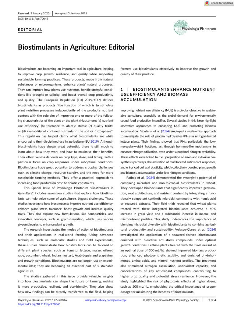 Physiologia Plantarum - 2025 - Carillo - Biostimulants in Agriculture ...