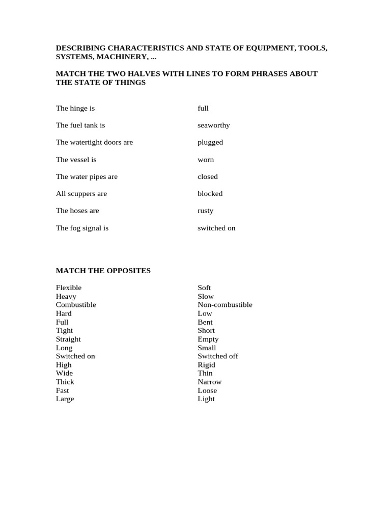 Vocabulary Activity Characteristics and State 1 | PDF